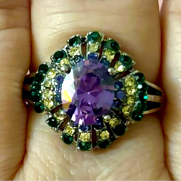 Jewelry | S925 Purple Yellow And Dark Green Cz Ring | Poshmark